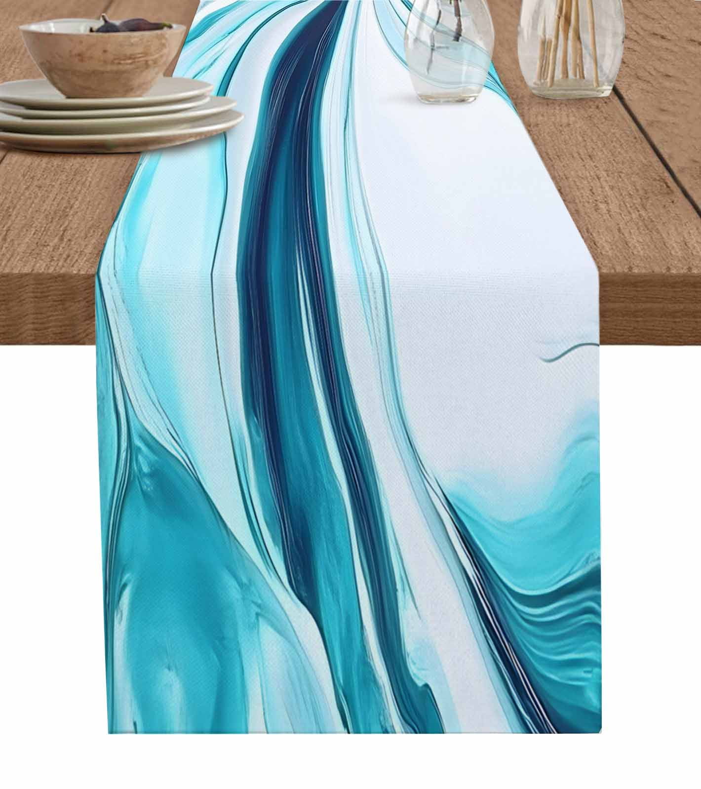 Table Runner Turquoise Marble Abstract Water Ripple Gradient Wave ...