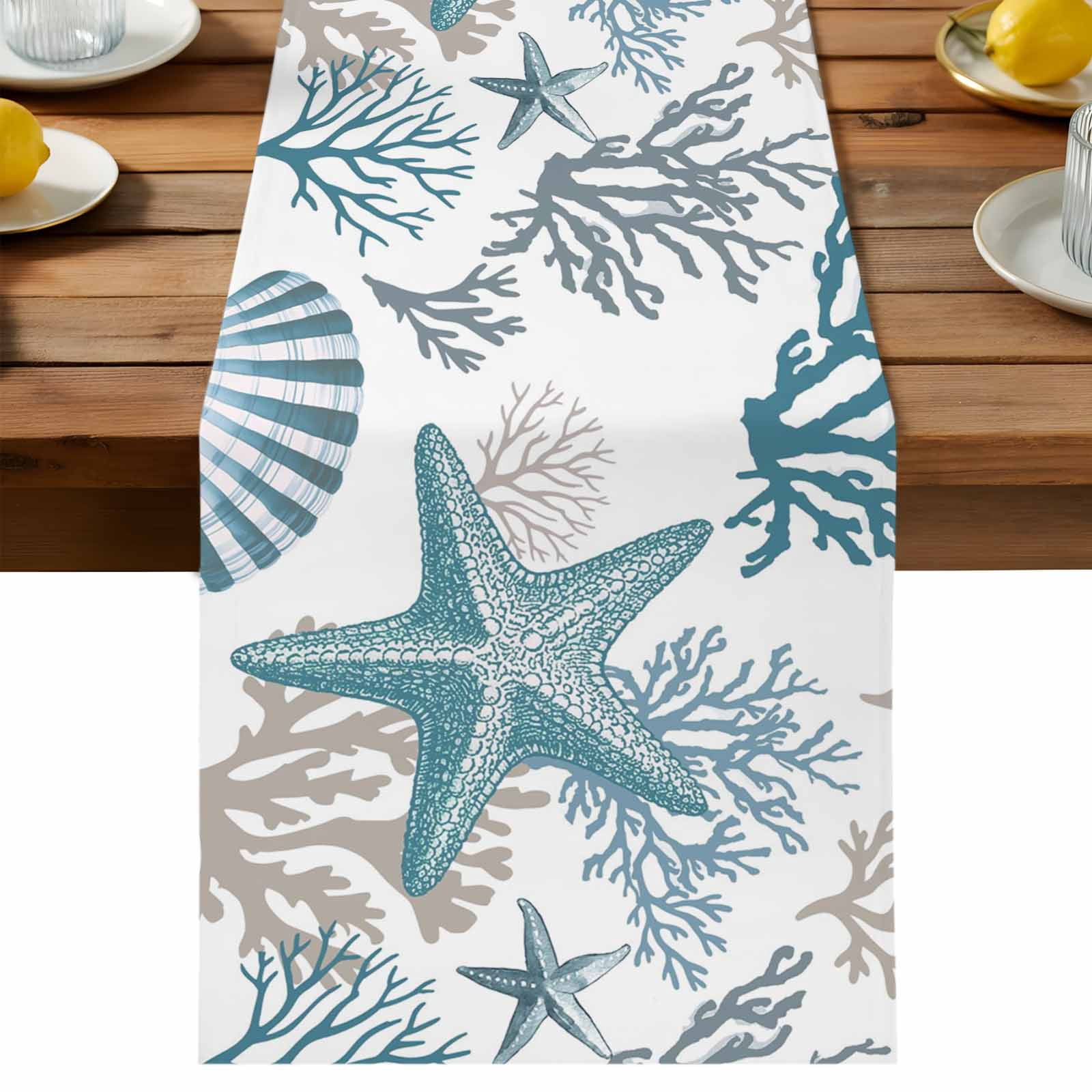 Table Runner Watercolor Ocean Starfish Coral Dresser Scarves 13x72 Inch ...