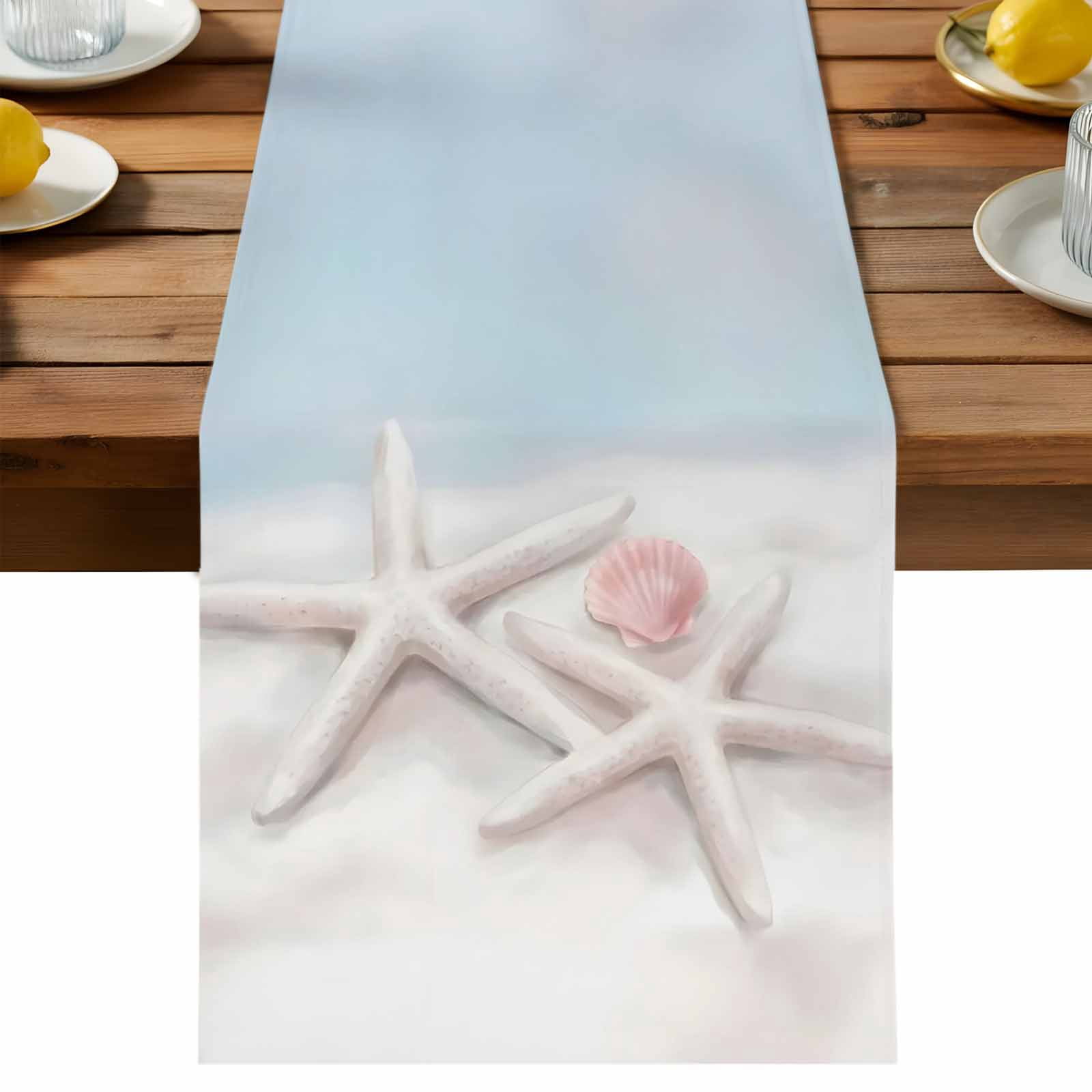 Table Runner White Starfish Coastal Decorative Table Runner for Kitchen ...