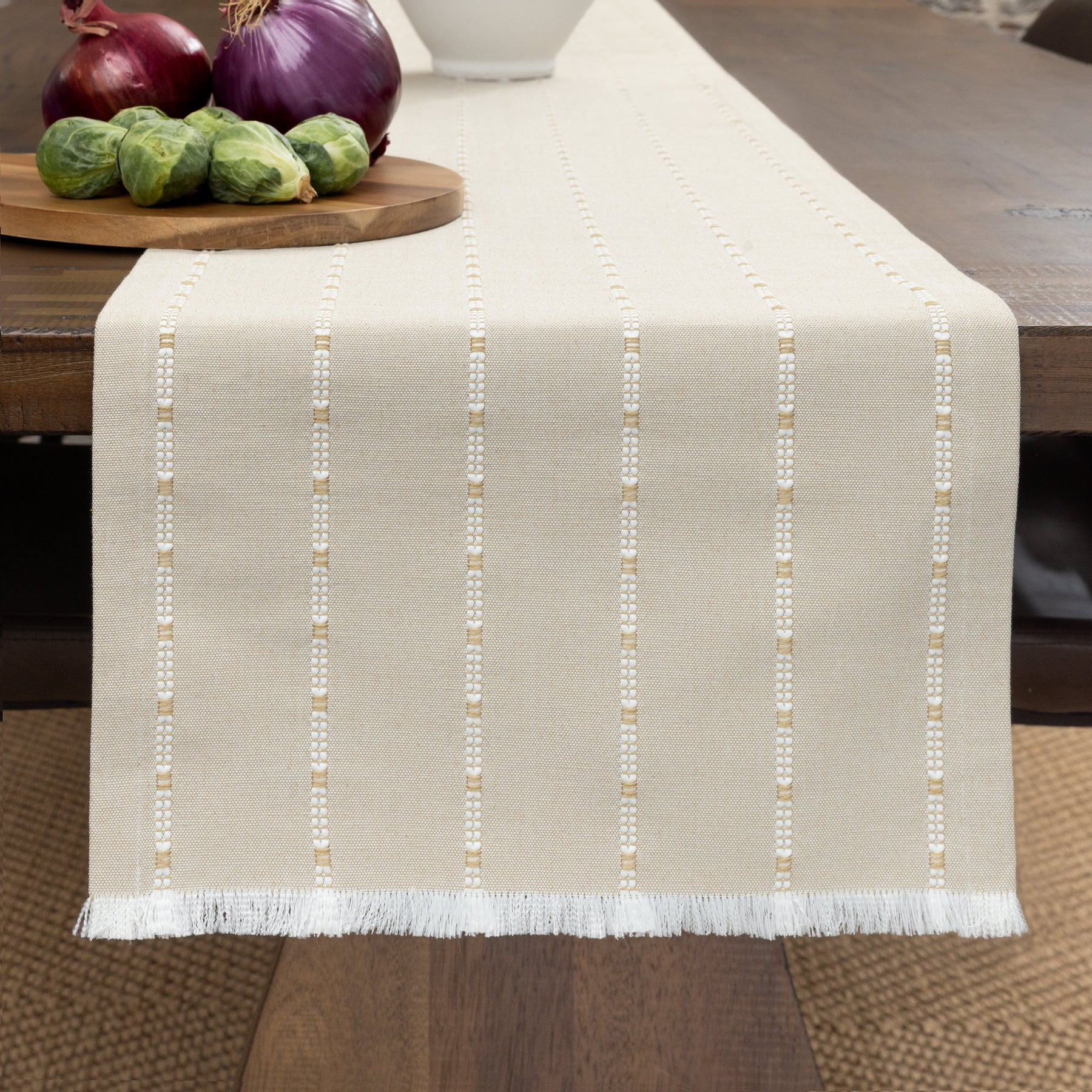 Table Runner Woven Cotton Blend Beige Farmhouse Rustic Runner for ...