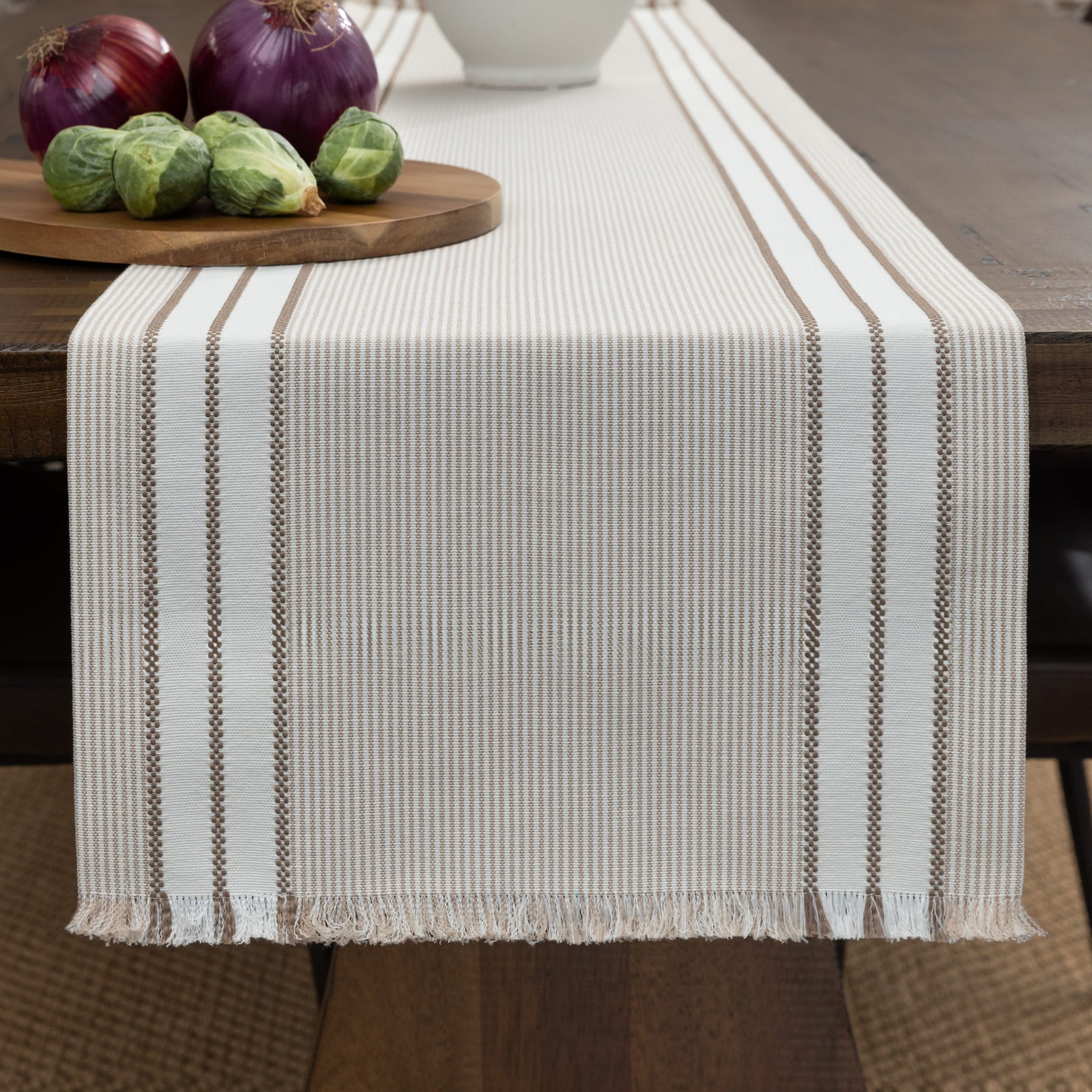 Table Runner Woven Cotton Blend Beige Farmhouse Rustic Runner for ...