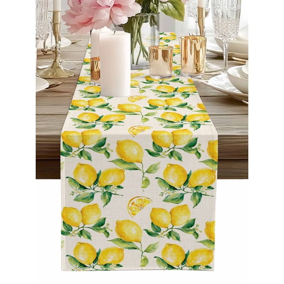 Table Runner Yellow Lemon Table Runners Farm Fruit Linen Cotton Linen ...