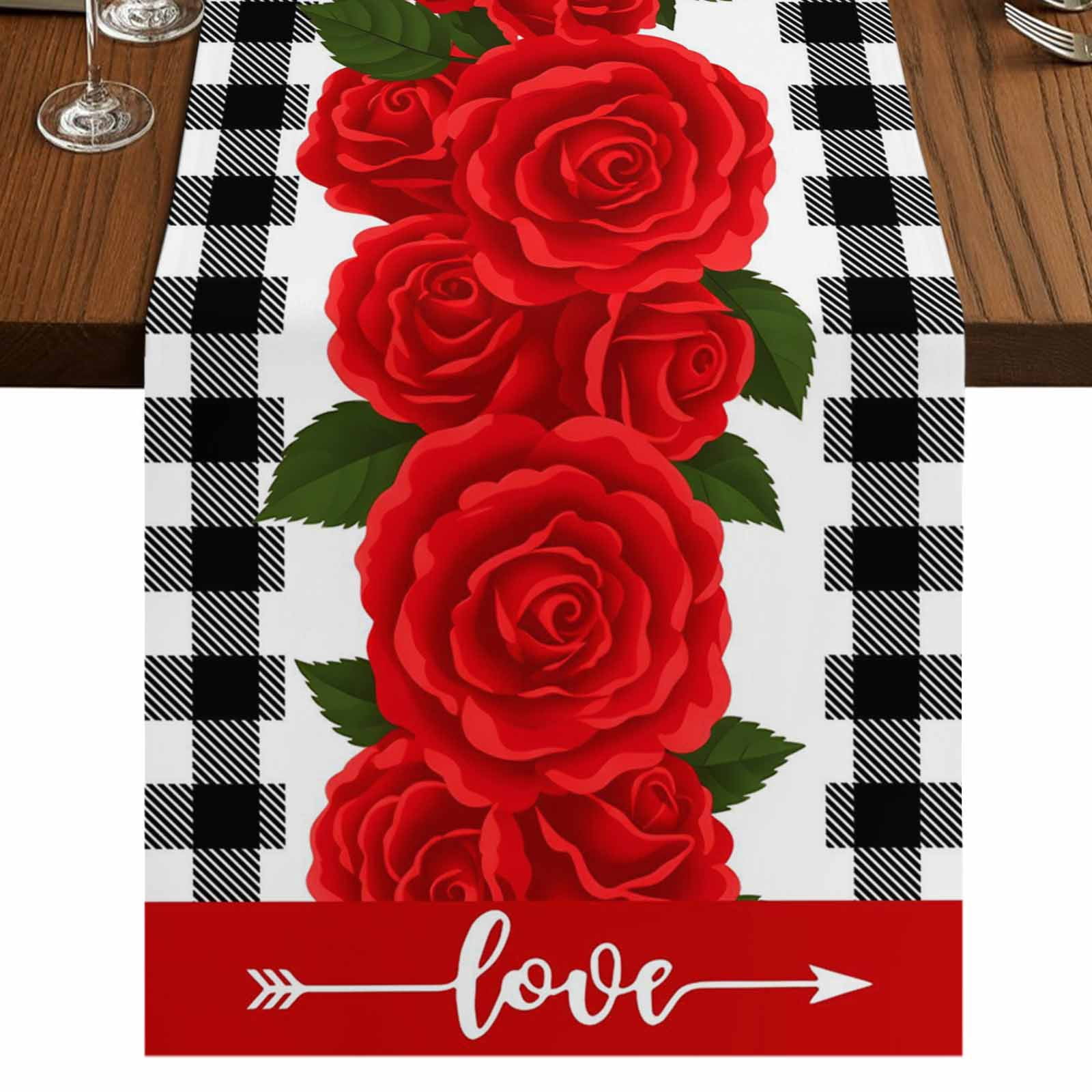 Table Runners 108 Inches Long Dress Scarves, Red Roses Farmhouse Coffee ...