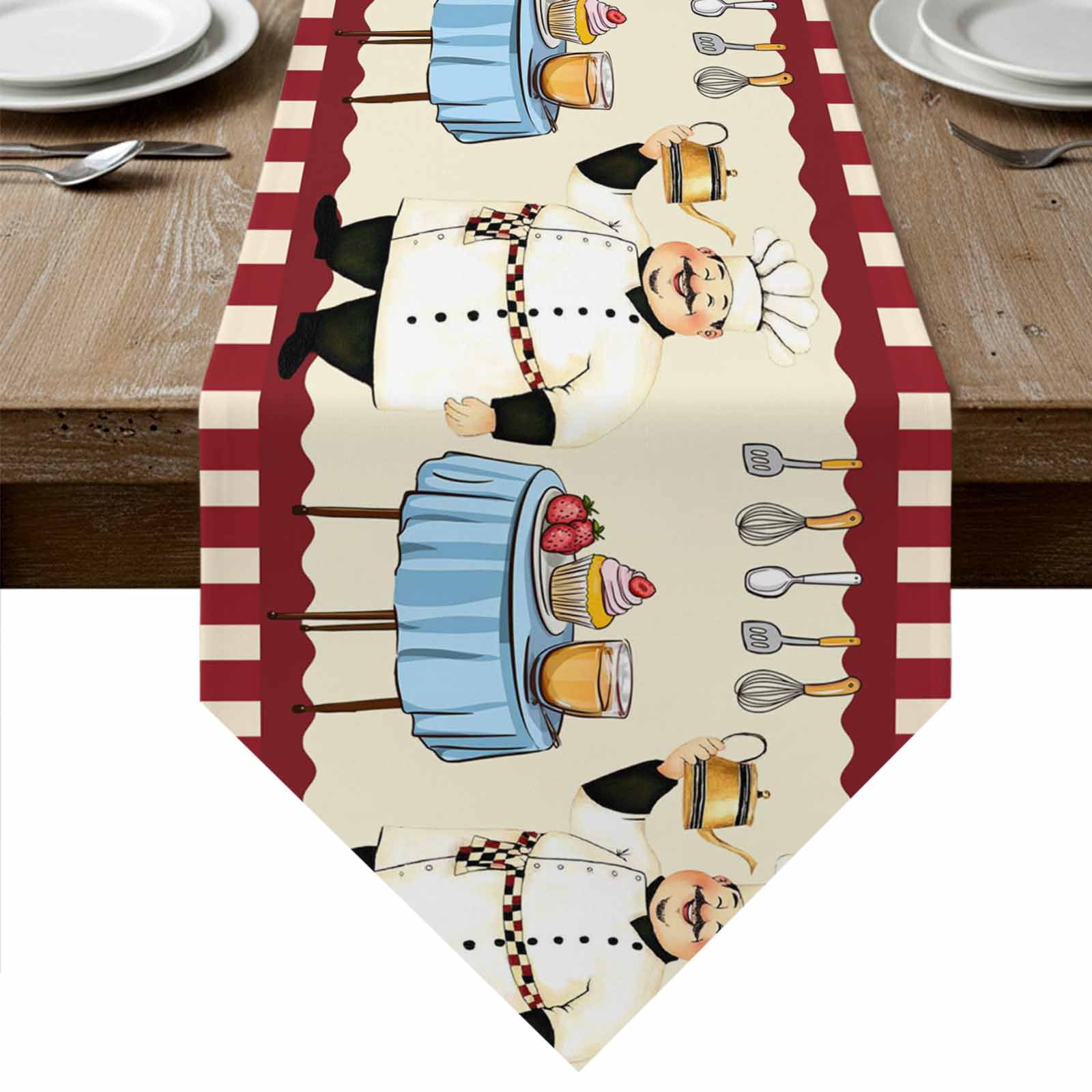 Table Runners 120 Inches Long, Chef Cotton Linen Kitchen Dining Coffee ...