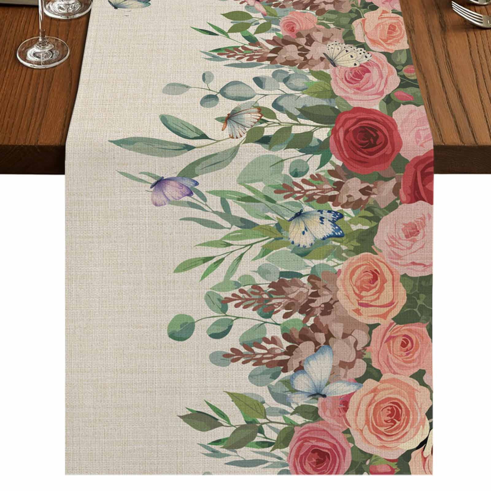 Table Runners 120 Inches Long Dress Scarves, Watercolor Roses Farmhouse ...