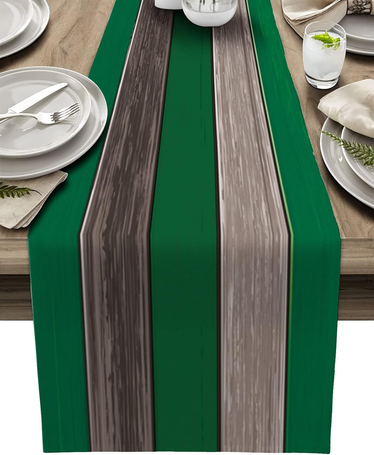 Table Runners 14X72 Inches Long, Forest Green Brown,Cotton Linen ...