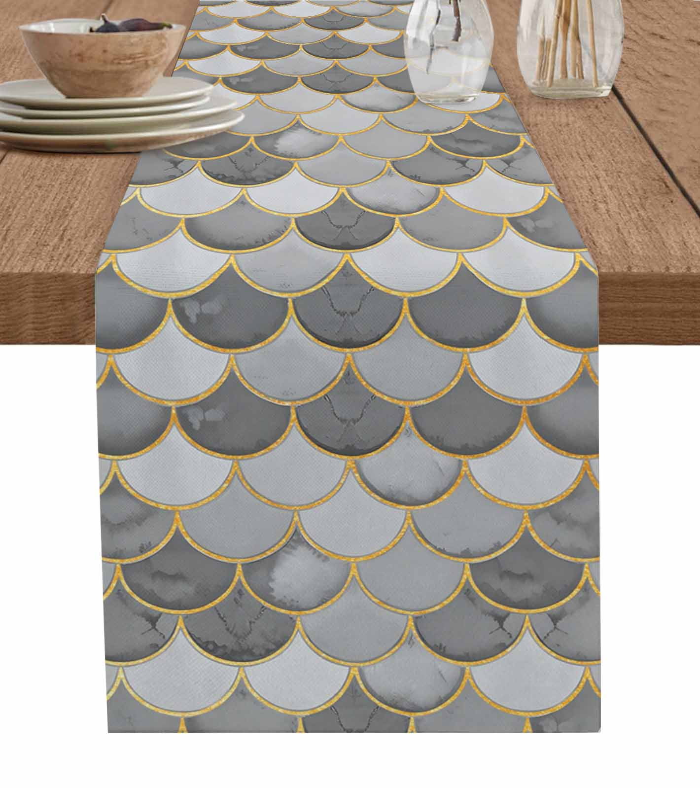 Table Runners 48 Inches Long Dress Scarves, Grey Fish Scale Farmhouse ...