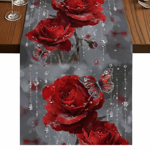 Table Runners 72 Inches Long Dress Scarves, Red Roses Farmhouse Kitchen ...