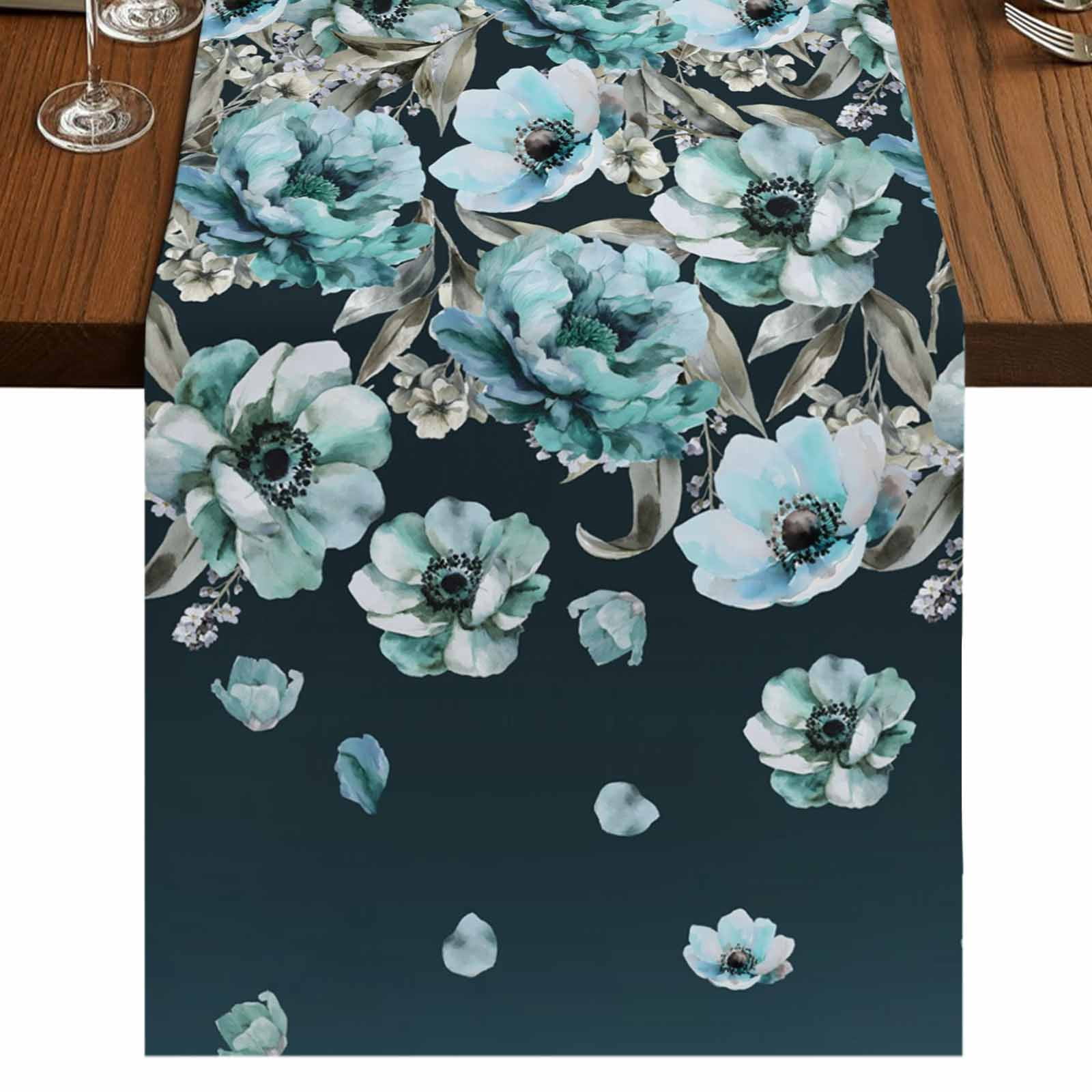 Table Runners 72 Inches Long Dress Scarves, Teal Blue Floral Farmhouse ...