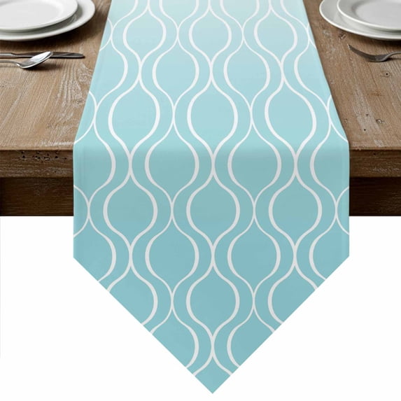 Table Runners 72 Inches Long, Morocco Blue Cotton Linen Kitchen Dining ...