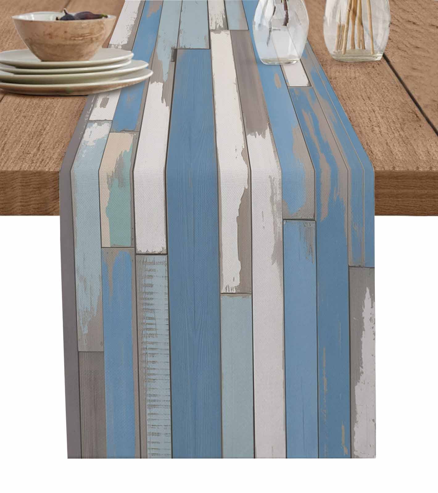 Table Runners 90 Inches Long Dress Scarves, Blue Wood Grain Farmhouse ...