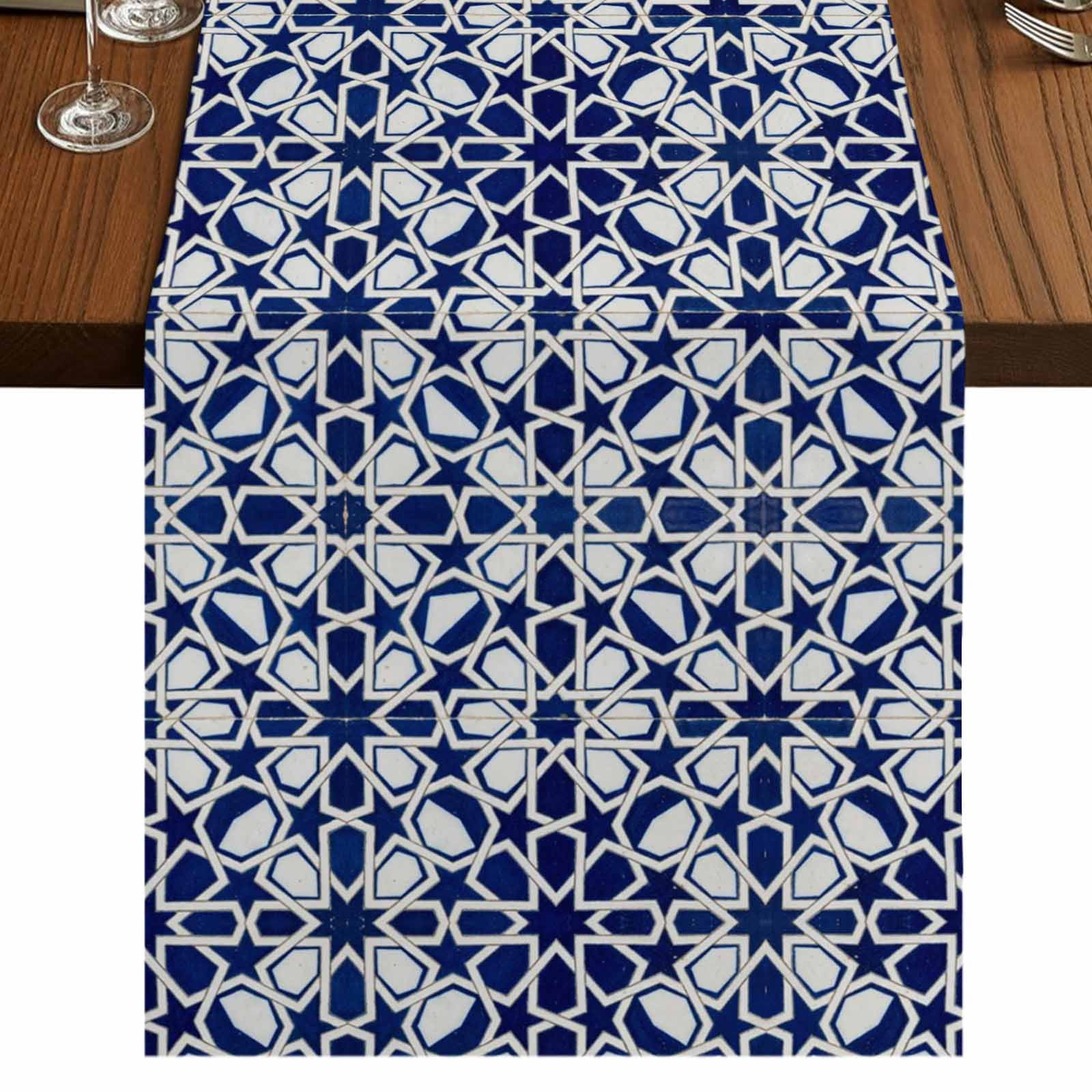 Table Runners 90 Inches Long Dress Scarves, Navy Blue Geometric ...
