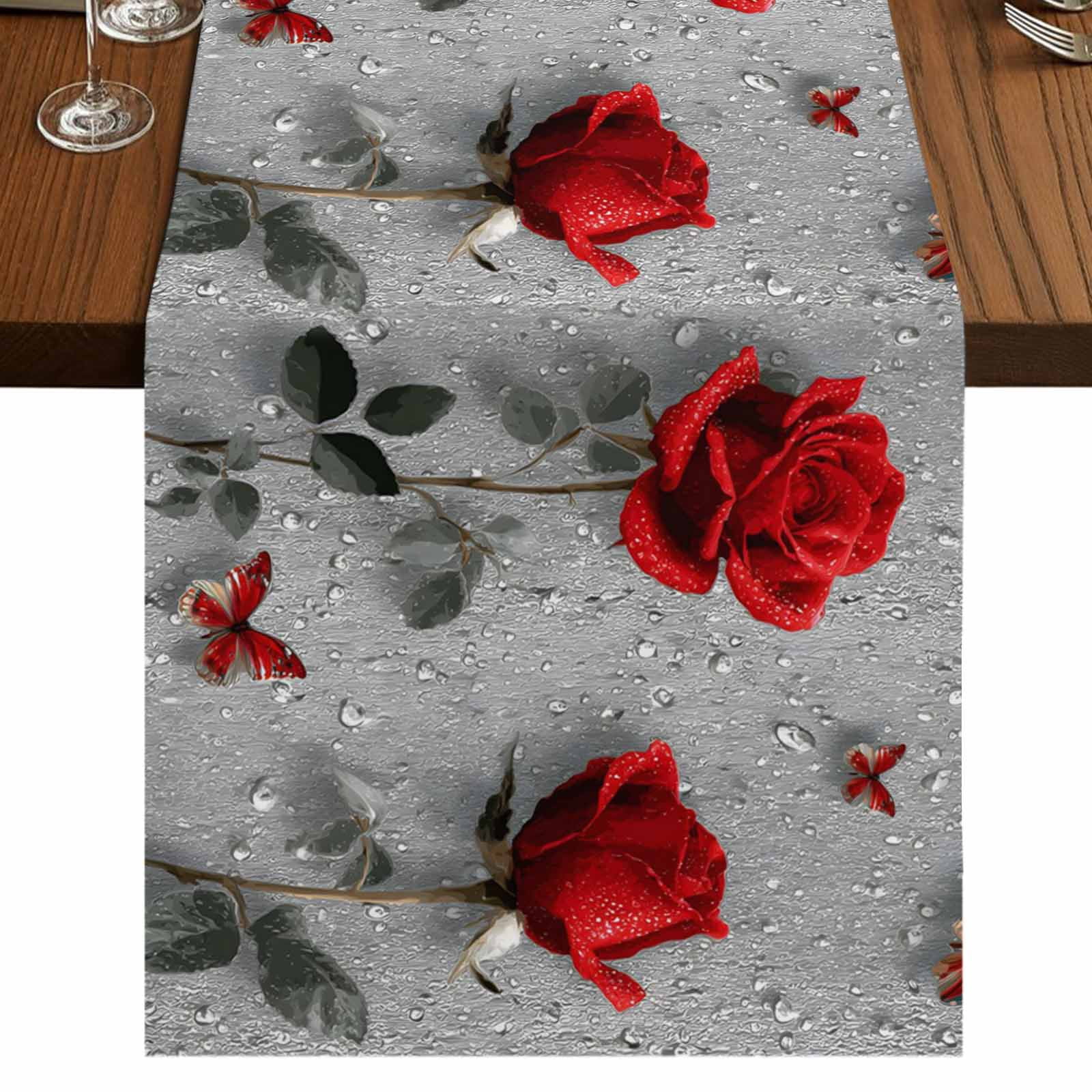 Table Runners 90 Inches Long Dress Scarves, Red Roses Farmhouse Coffee ...
