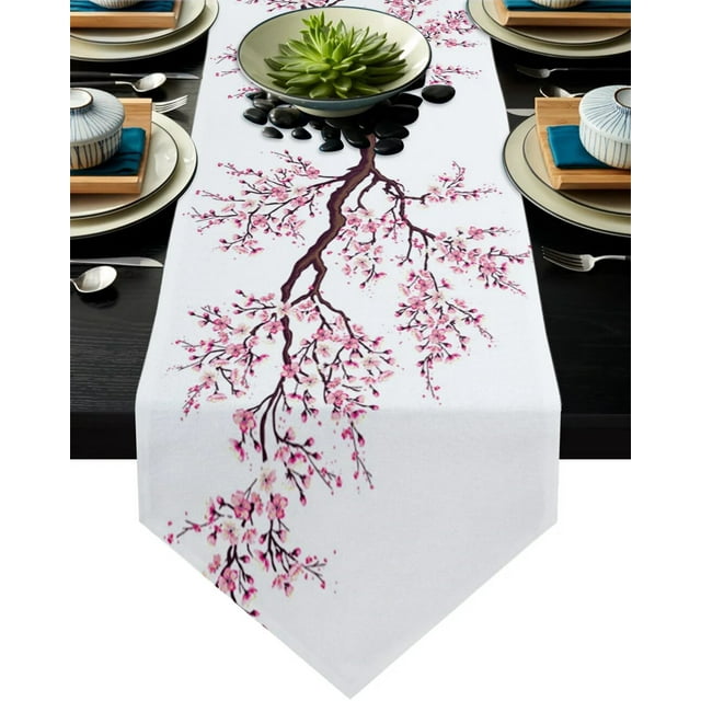 Table Runners Cherry Blossoms Pink Butterfly Tree Flower Modern Table Runner Cloth Dining Decor ...