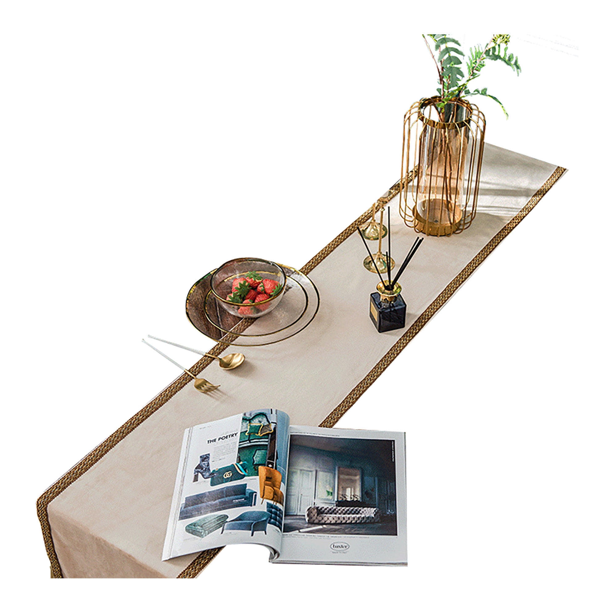 Table Runners,Solid Color Dutch Velvet Table Runners With Gold Line ...