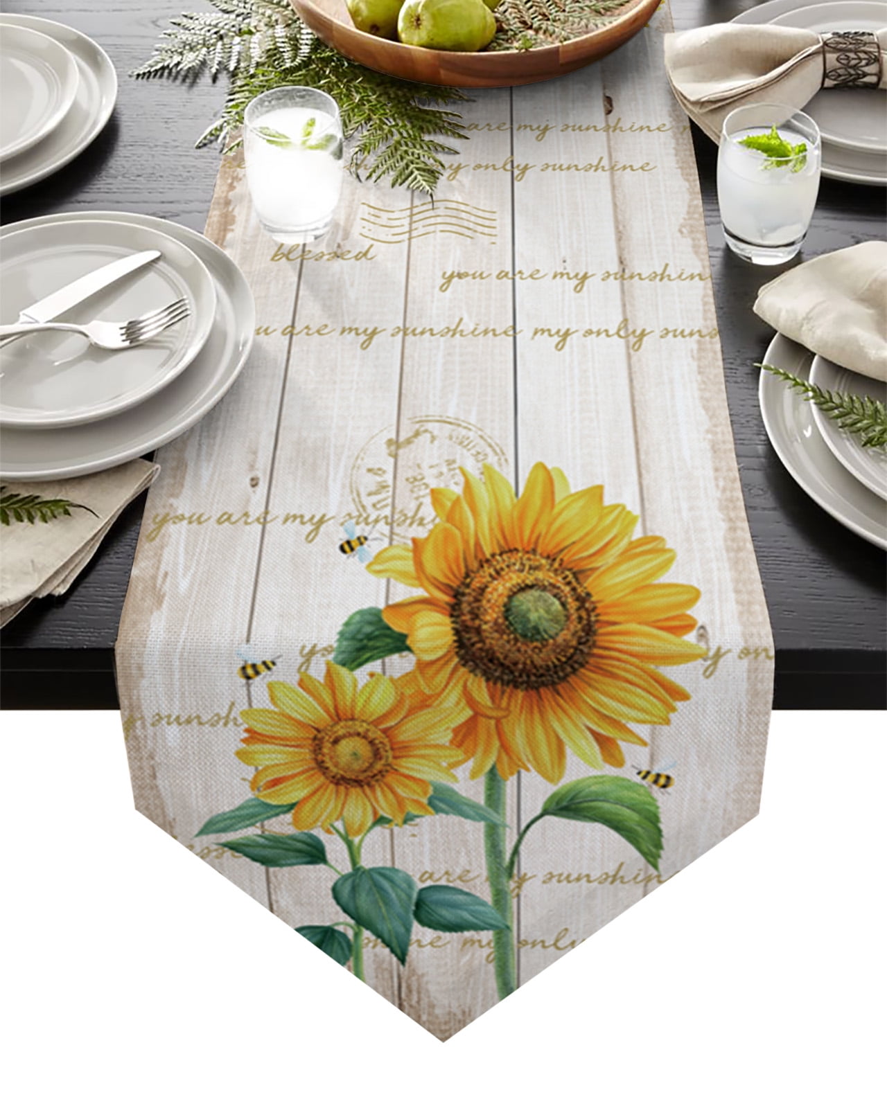 Table Runners You Are My Sunshine Sunflower Bee Butterfly Retro Table ...