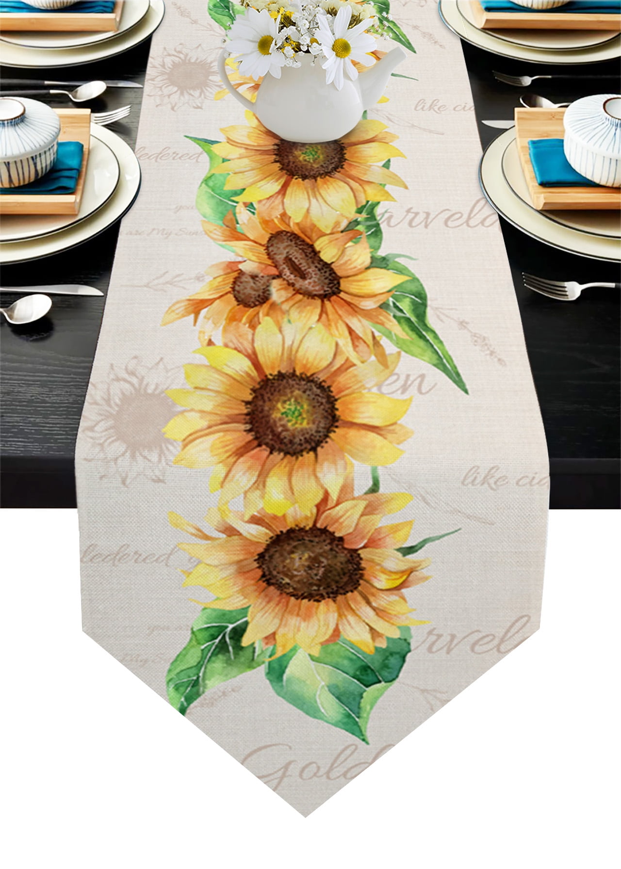 Table Runners You Are My Sunshine Sunflower Bee Butterfly Retro Table ...