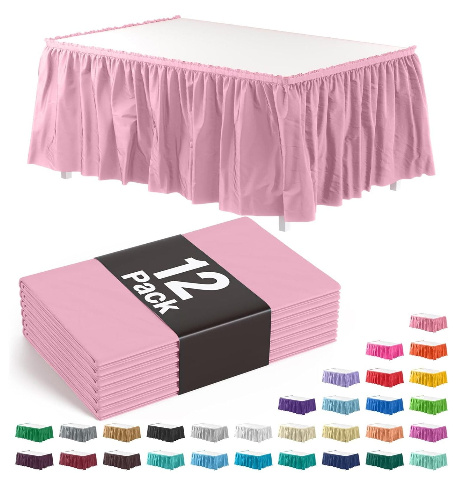 Table Skirt 12 Pack 29" X 14' Disposable Plastic Table Skirts for ...