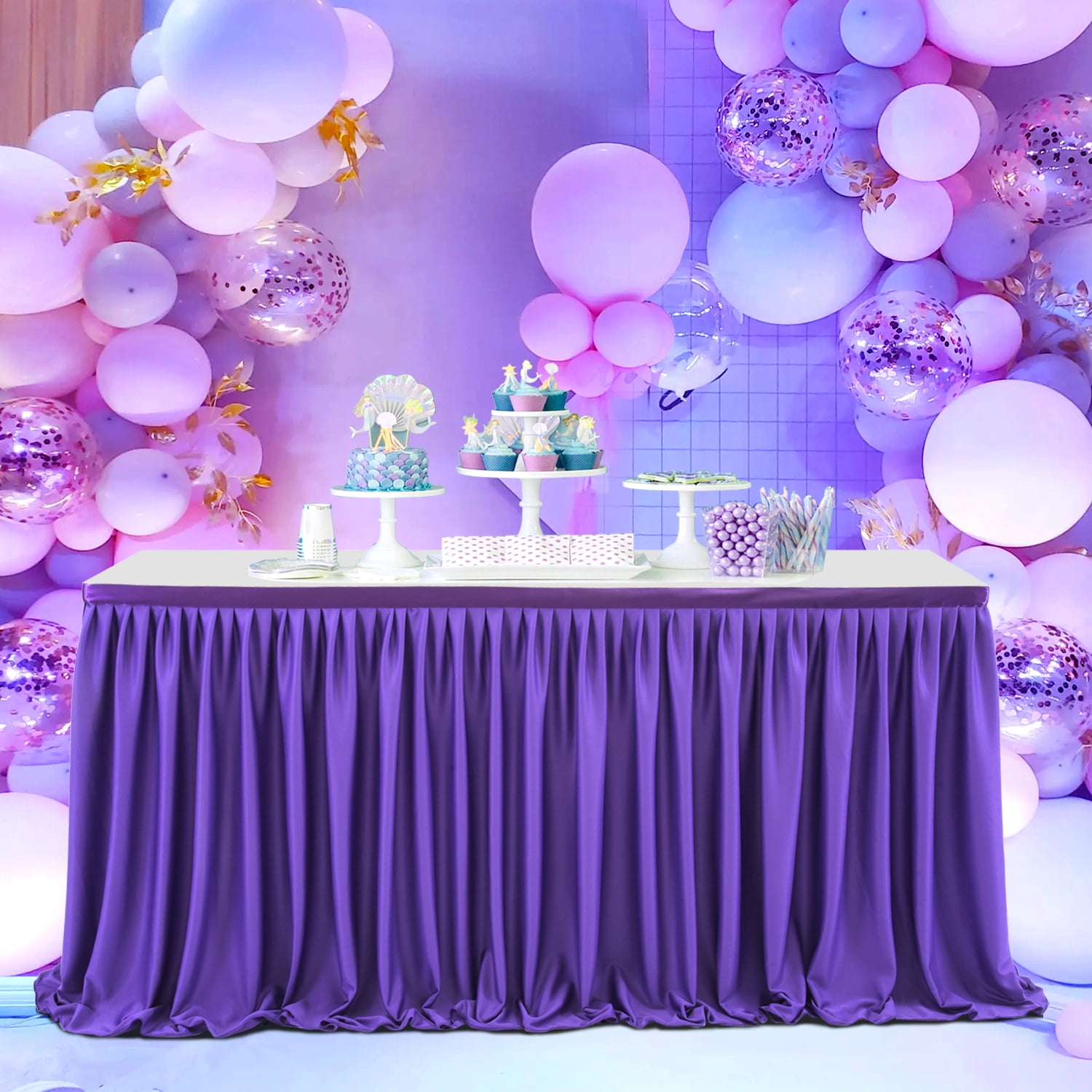 Table Skirts for Rectangle Tables, 4ft/6ft/9ft/14ft Polyester Pleated ...