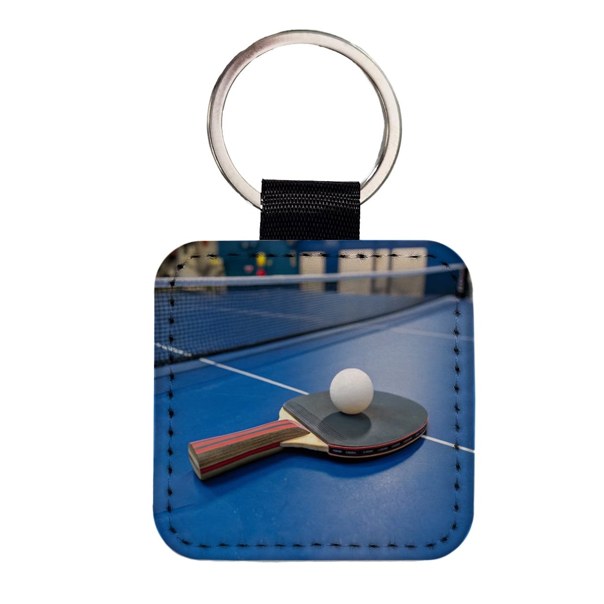 Table Tennis Ping Pong Paddle and Ball on Table Faux Leather Square ...