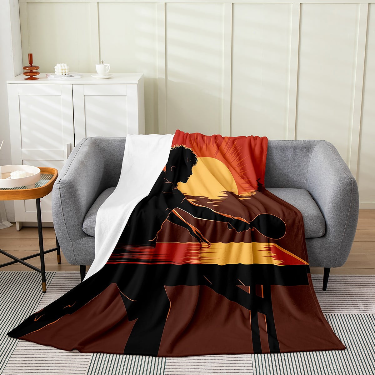 Table Tennis Player Throw Blanket Queen 90x90 Table Tennis Fleece ...