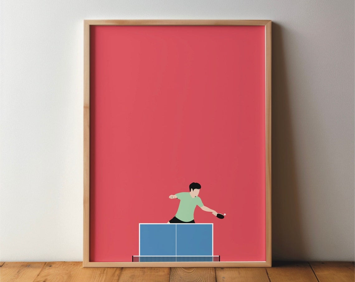 Table Tennis Players Sports Friends Poster Art Print Minimal Modern Wall Art Sport Hobby A4 A3 ...