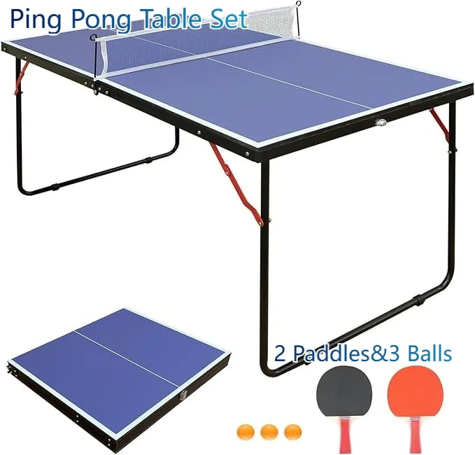 Table Tennis Table Foldable & Portable Ping Pong Table Set with Net and ...