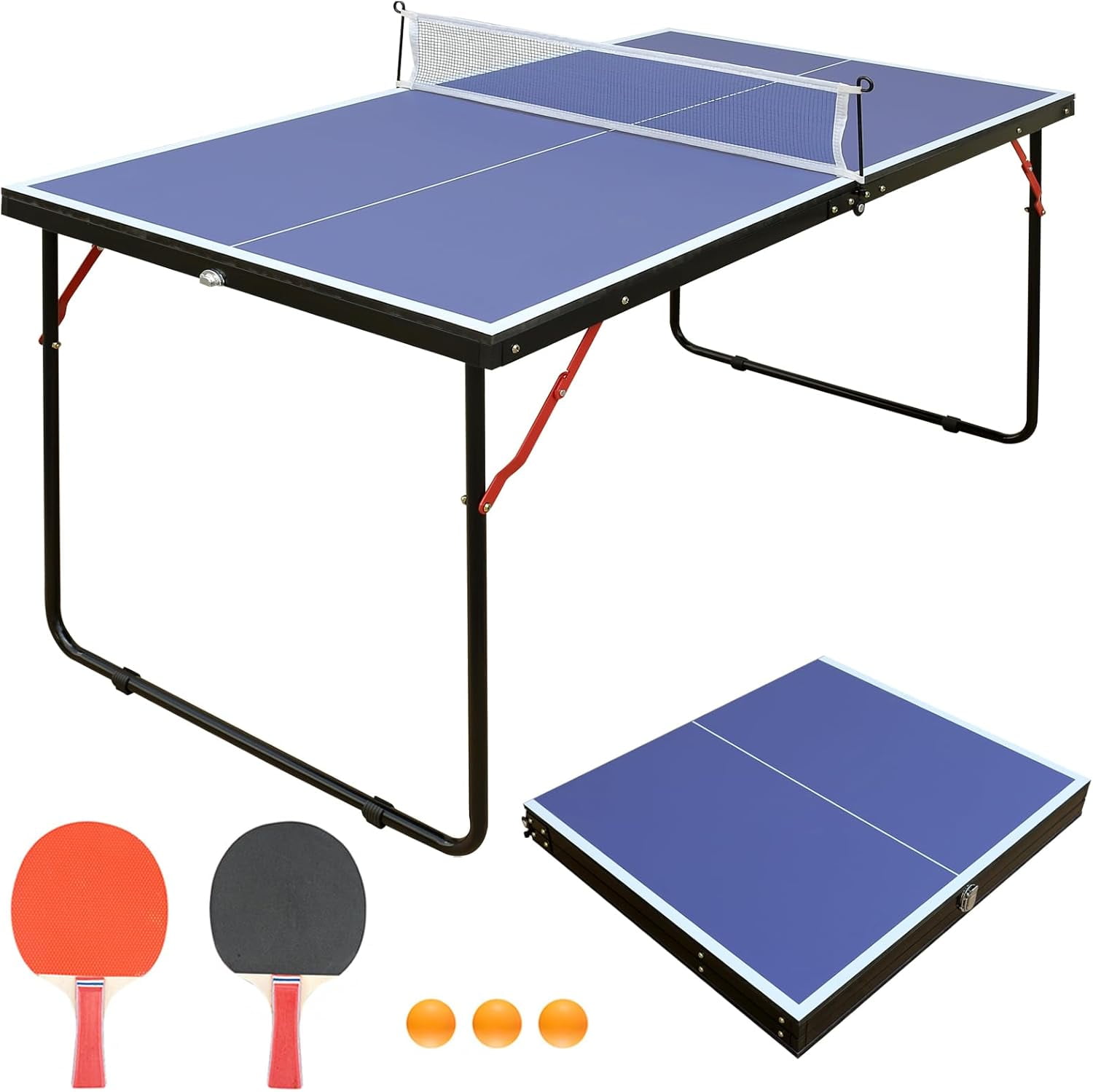 Table Tennis Table Mid-Size, Foldable Ping Pong Table Top Full Size ...