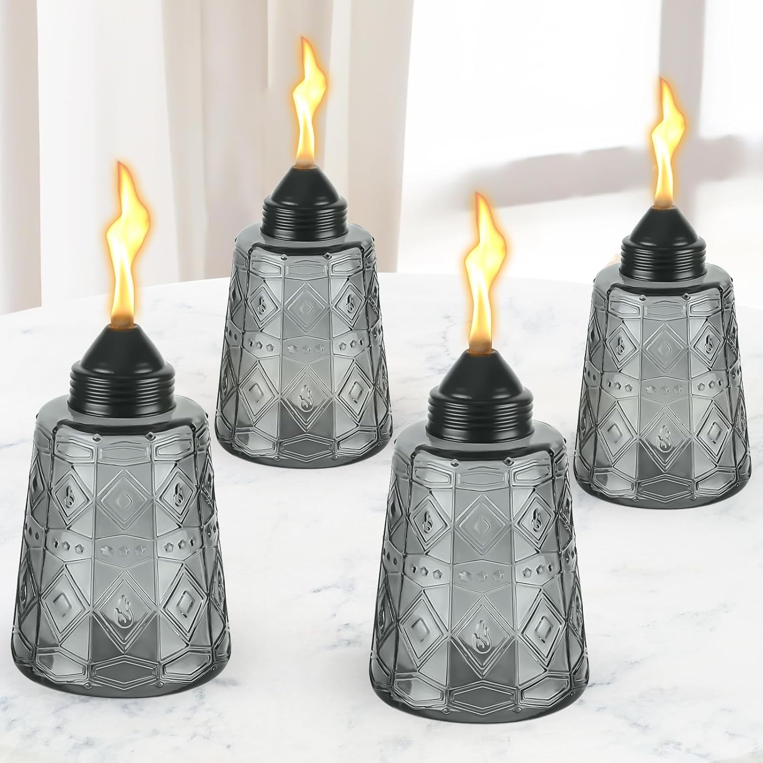 Table Top Torches Outdoor, 4 Pack Glass Tabletop Torch Canister with Wicks & Cap, Garden ...