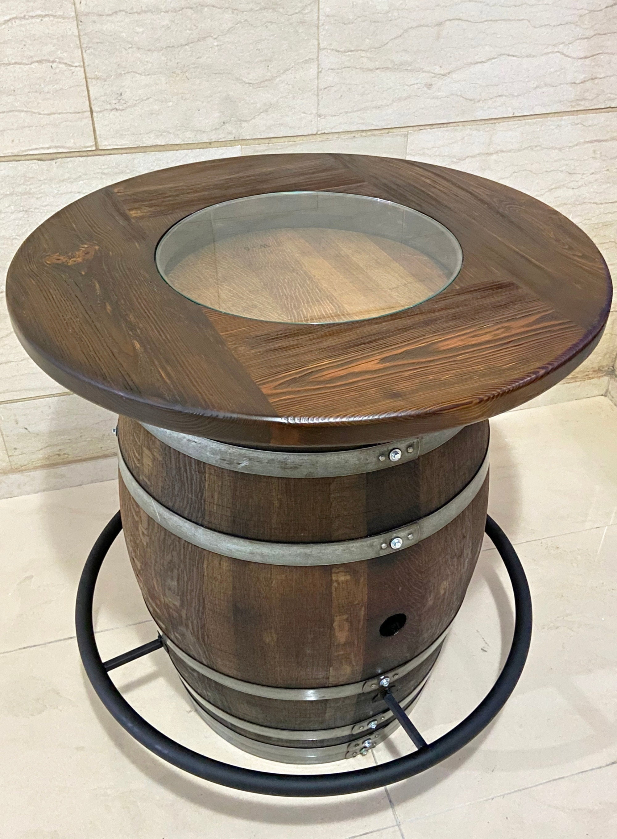 Table Top with Glass Center for Whiskey or Wine Barrel, Reclaimed ...