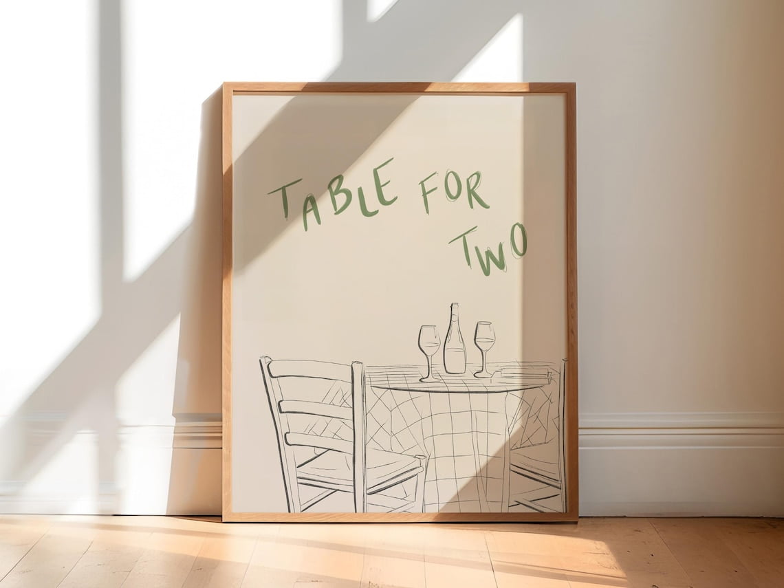 Table For Two Art Print, Kitchen Wall Art, Foodie Gift, Eat Sign, Dining Room Print, Food Poster ...