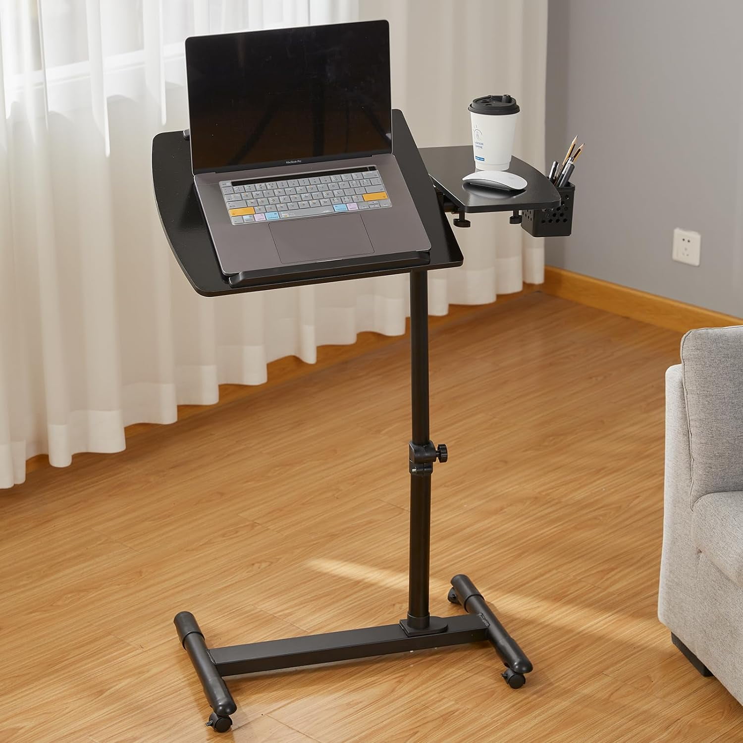 Table with Wheels,Height Adjustable Over Bed Bedside Desk with 2 ...