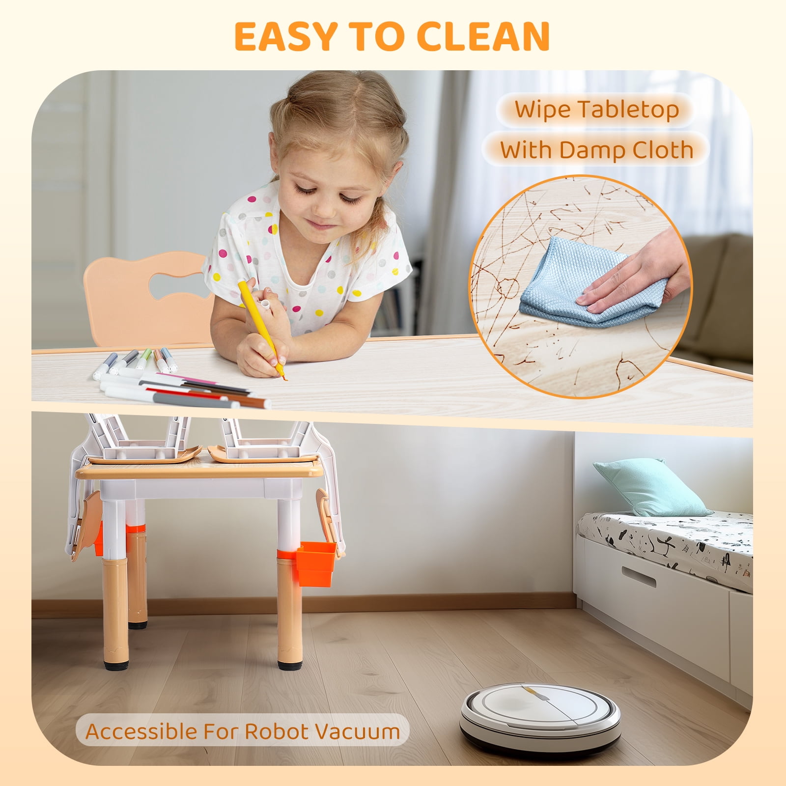 Table and Chairs Set Height Adjustable Kid Play Table for Daycare ...