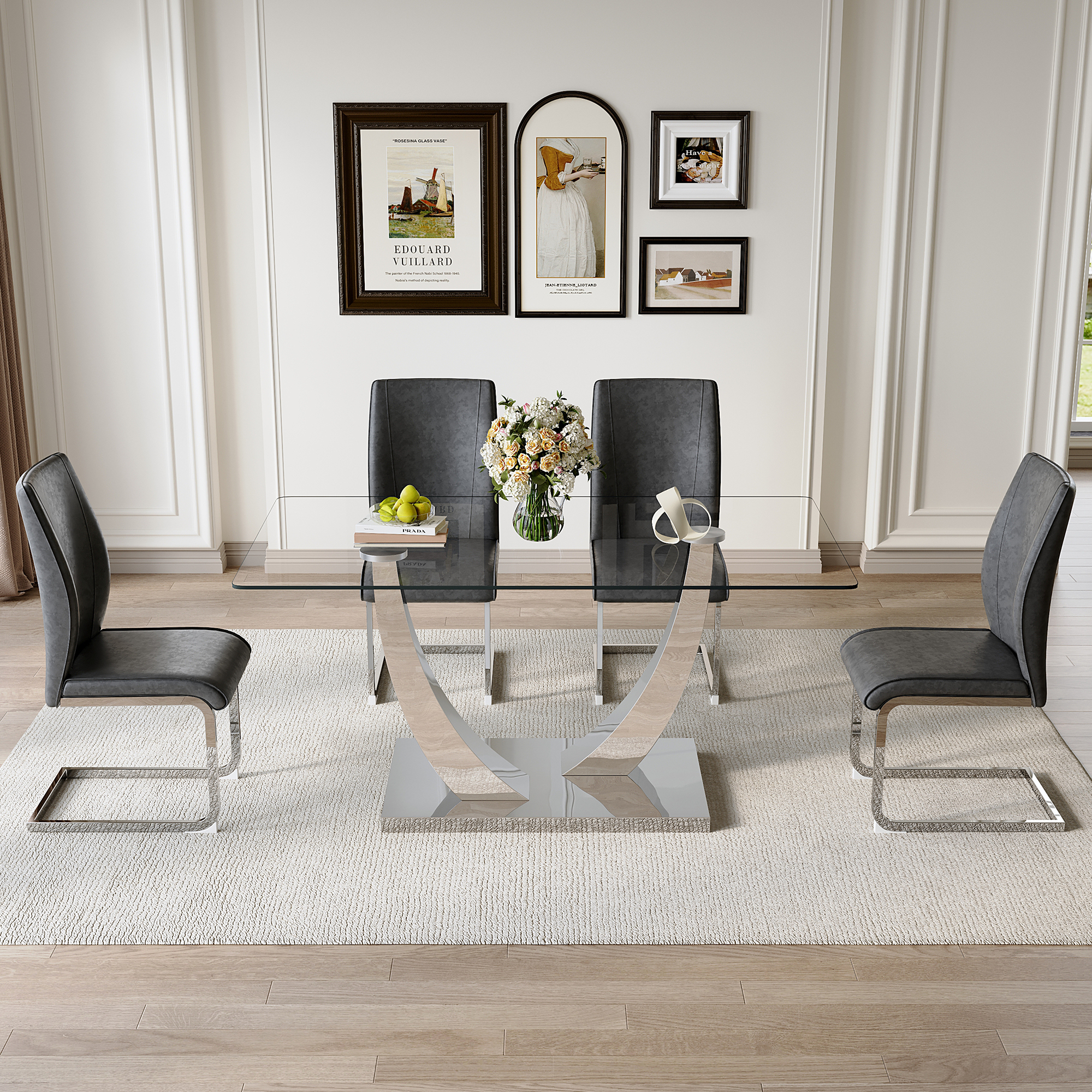 Table and chair set.Modern Dining Table,Tempered Glass Tabletop and ...