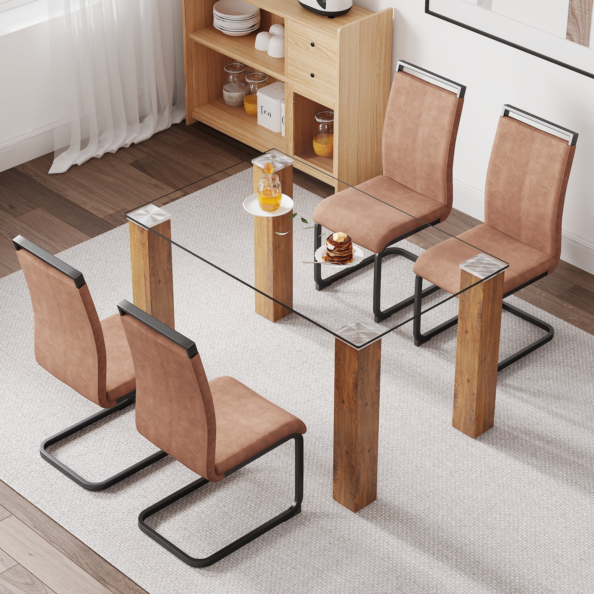 Table and chair set, 1 table and 4 chairs. A modern and minimalist ...