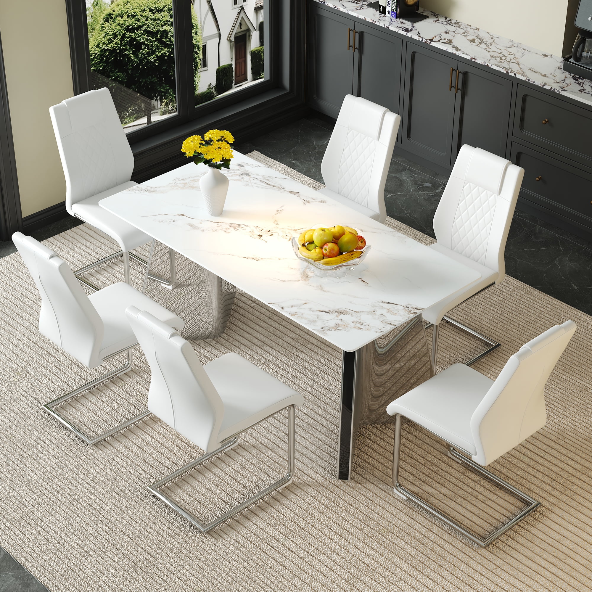 Table and chair set.63*31.4 Inch Luxurious Cold Jade Sintered Stone ...