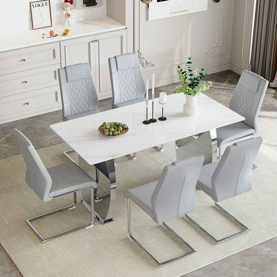 Table and chair set.63*31.4 Inch Snow Mountain White Sintered Stone ...