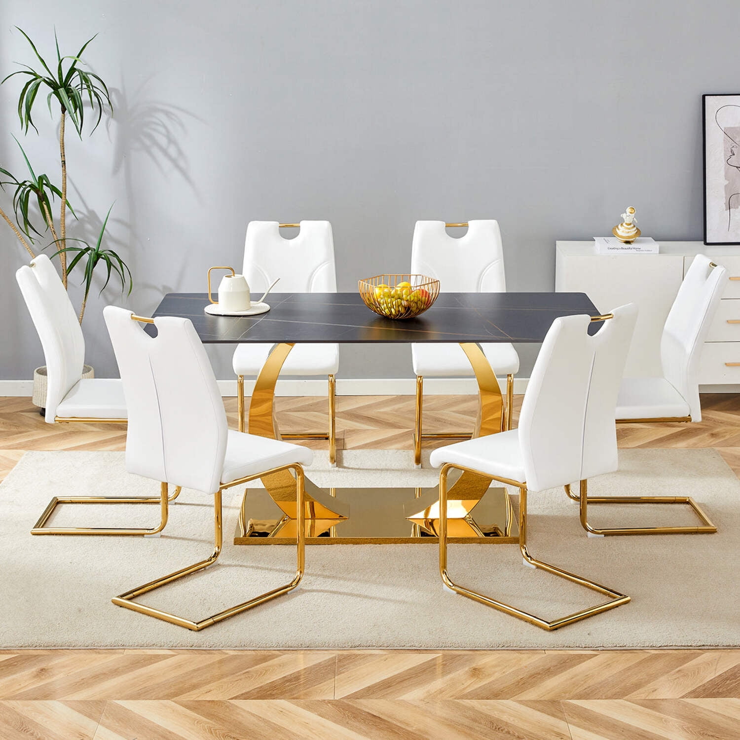 Table and chair set.63x31.5-inch Sintered Stone Dining Table.Paired ...