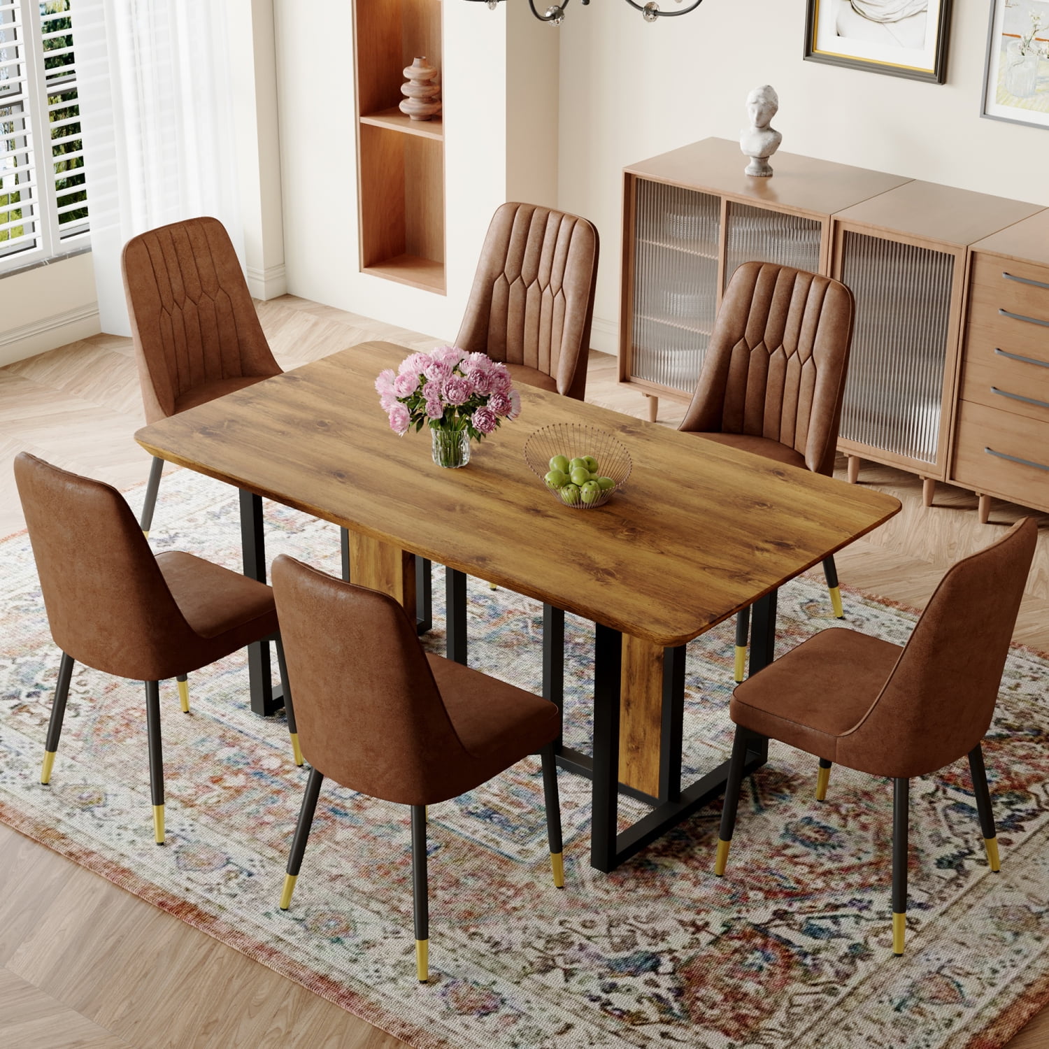 Table and chair set.67”x36” Wood-Textured MDF Dining Table Set with 6 ...