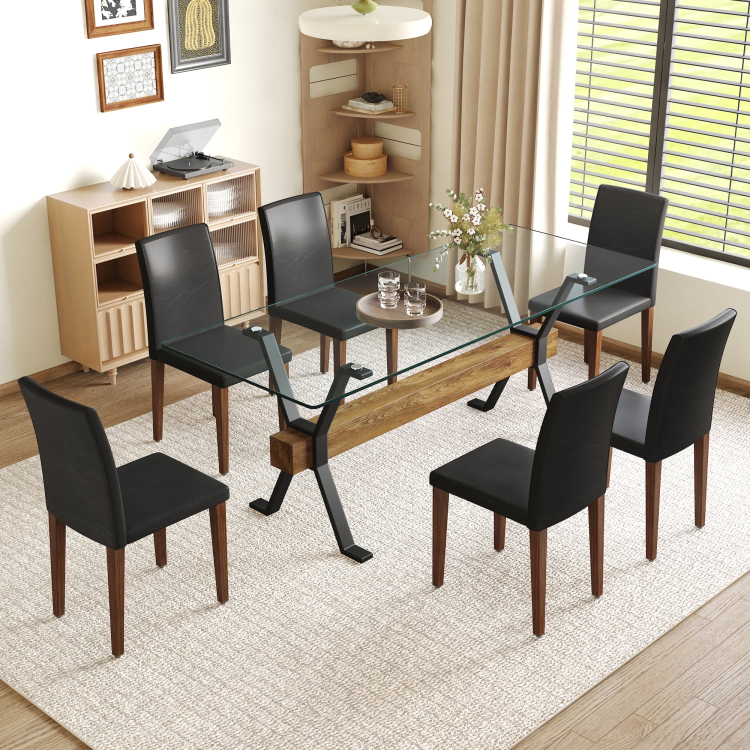 Table and chair set.79"x31.5" Inch Tempered Glass Tabletop With X ...
