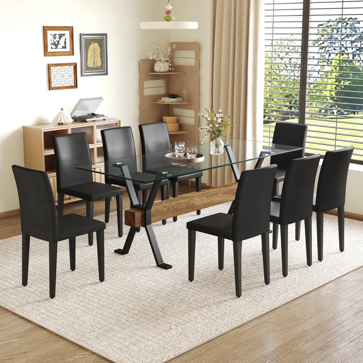 Table and chair set.79"x31.5" Inch Tempered Glass Tabletop With X ...