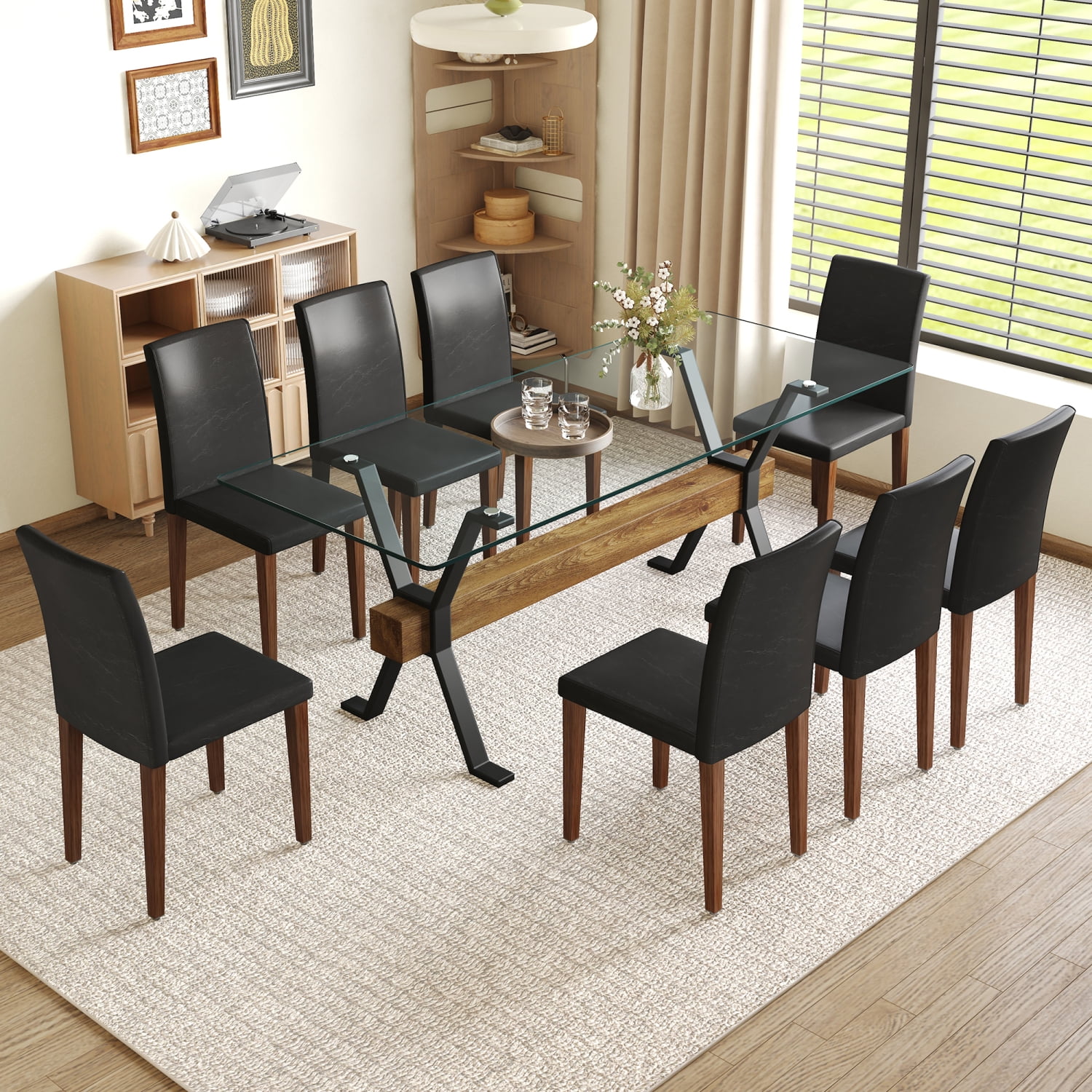 Table and chair set.79"x31.5" Inch Tempered Glass Tabletop With X ...