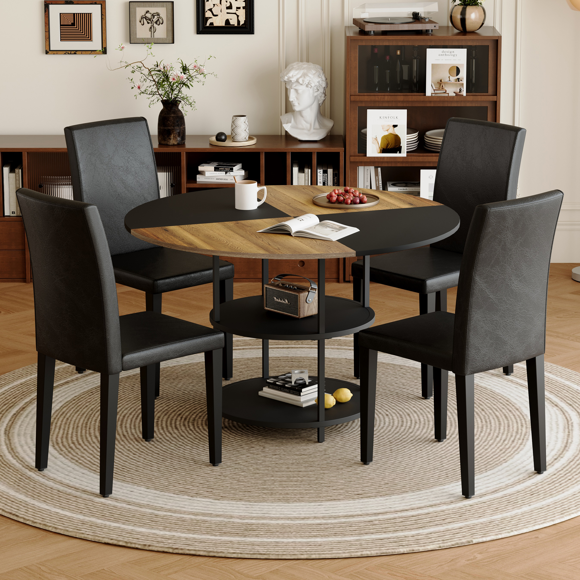 Table and chair set.A 47.3-inch diameter modern spliced color circular ...