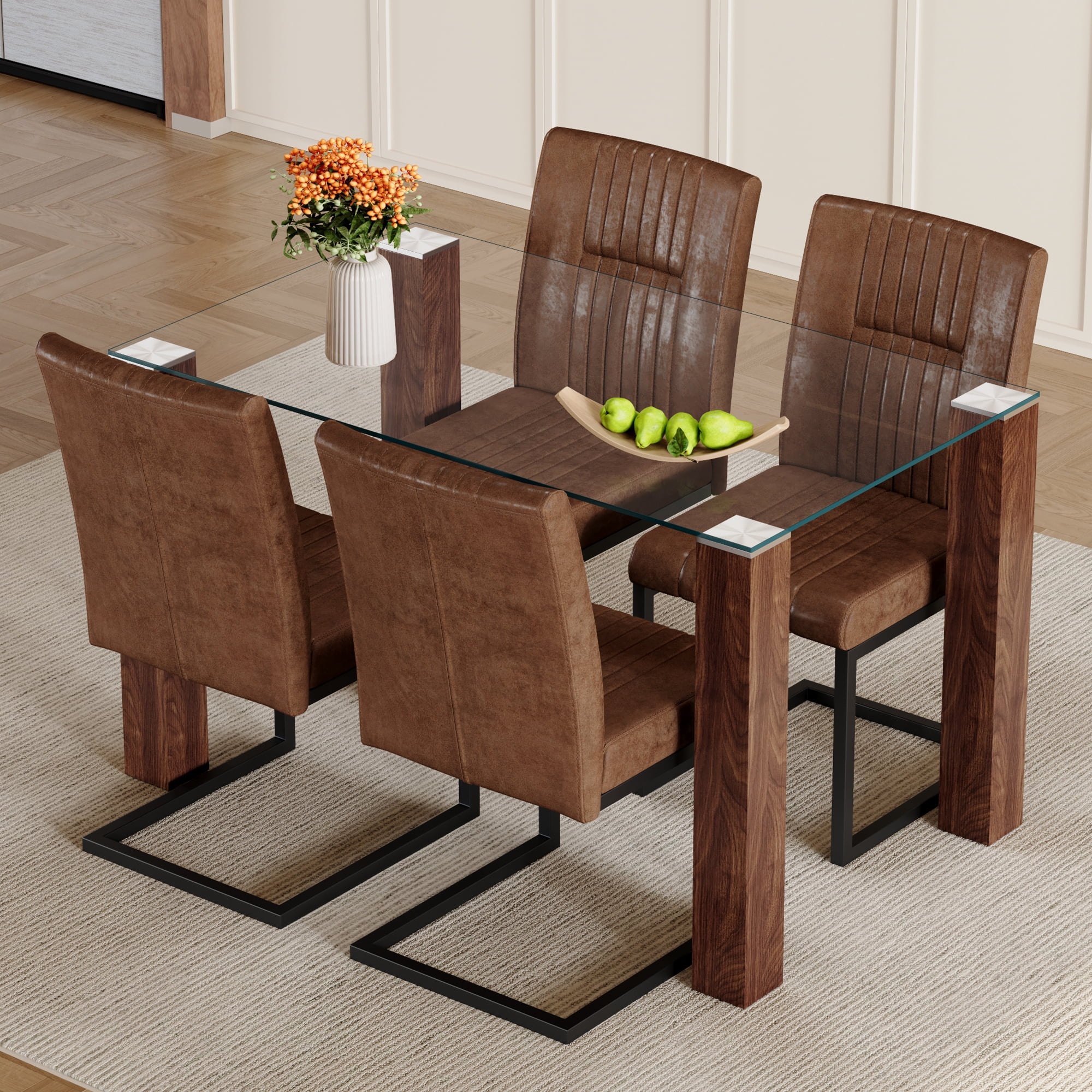 Table and chair set.A 49.6*30 Inch Transparent Tempered Glass Dining ...