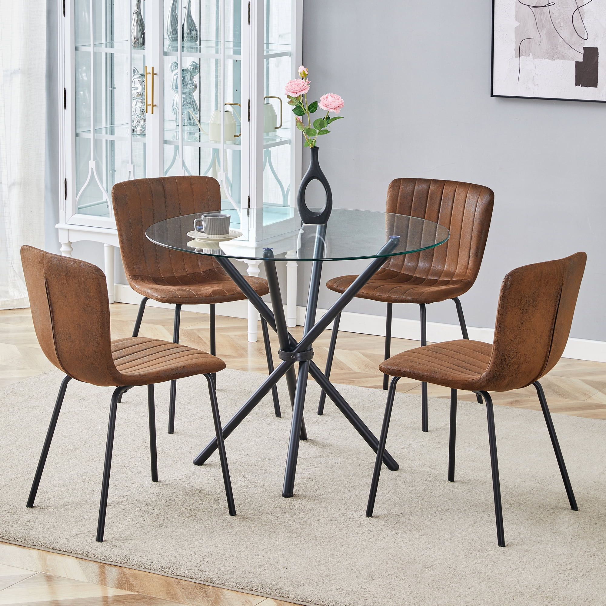 Table and chair set.A Modern Transparent Tempered Glass Round Table ...