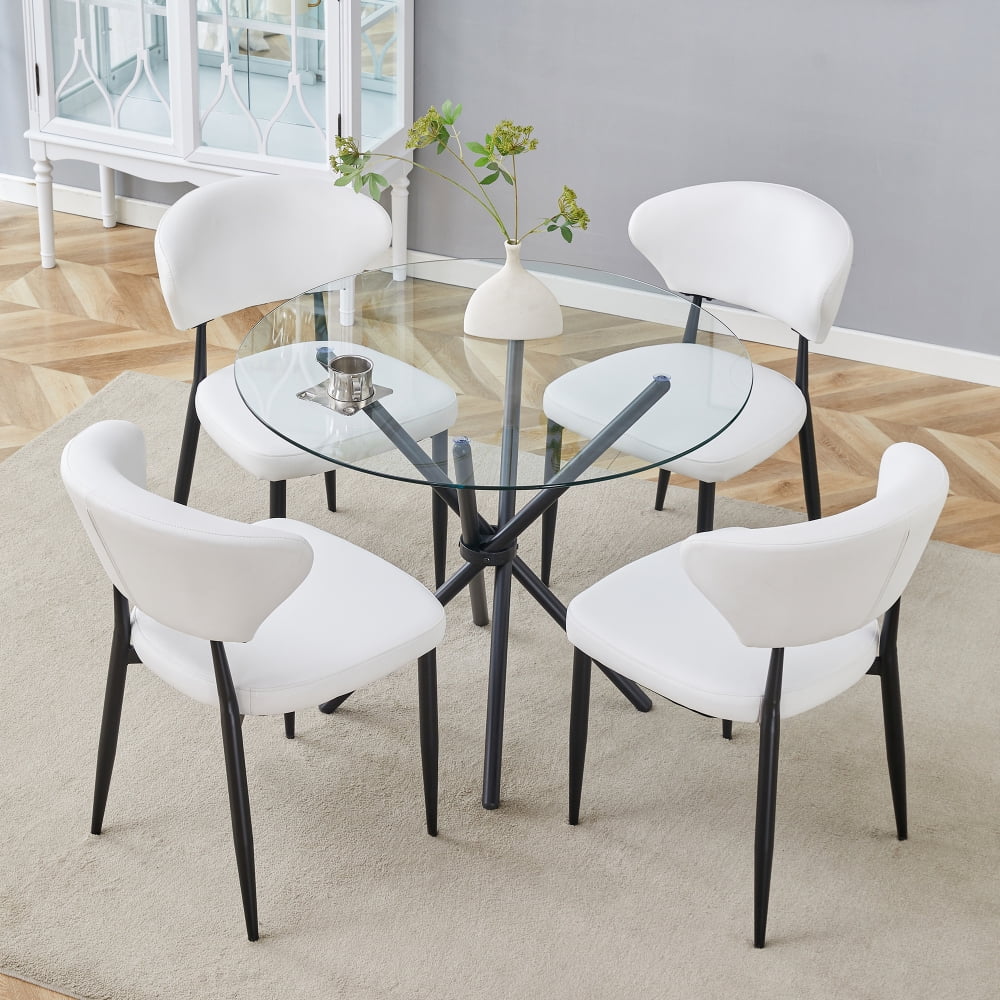 Table and chair set.A Modern Transparent Tempered Glass Round Table ...