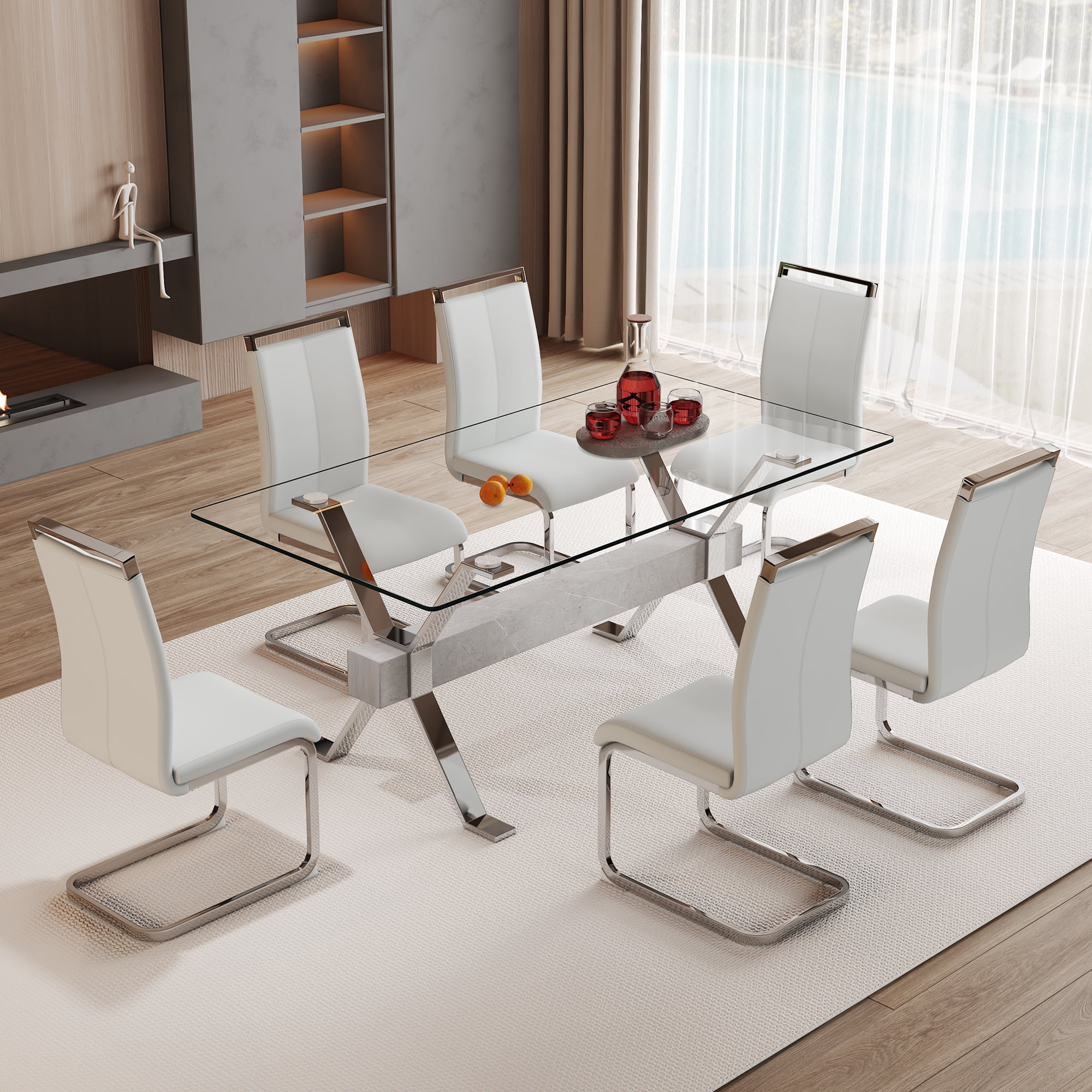 Table and chair set.Elegant Transparent Tempered Glass Dining Set - 71 ...
