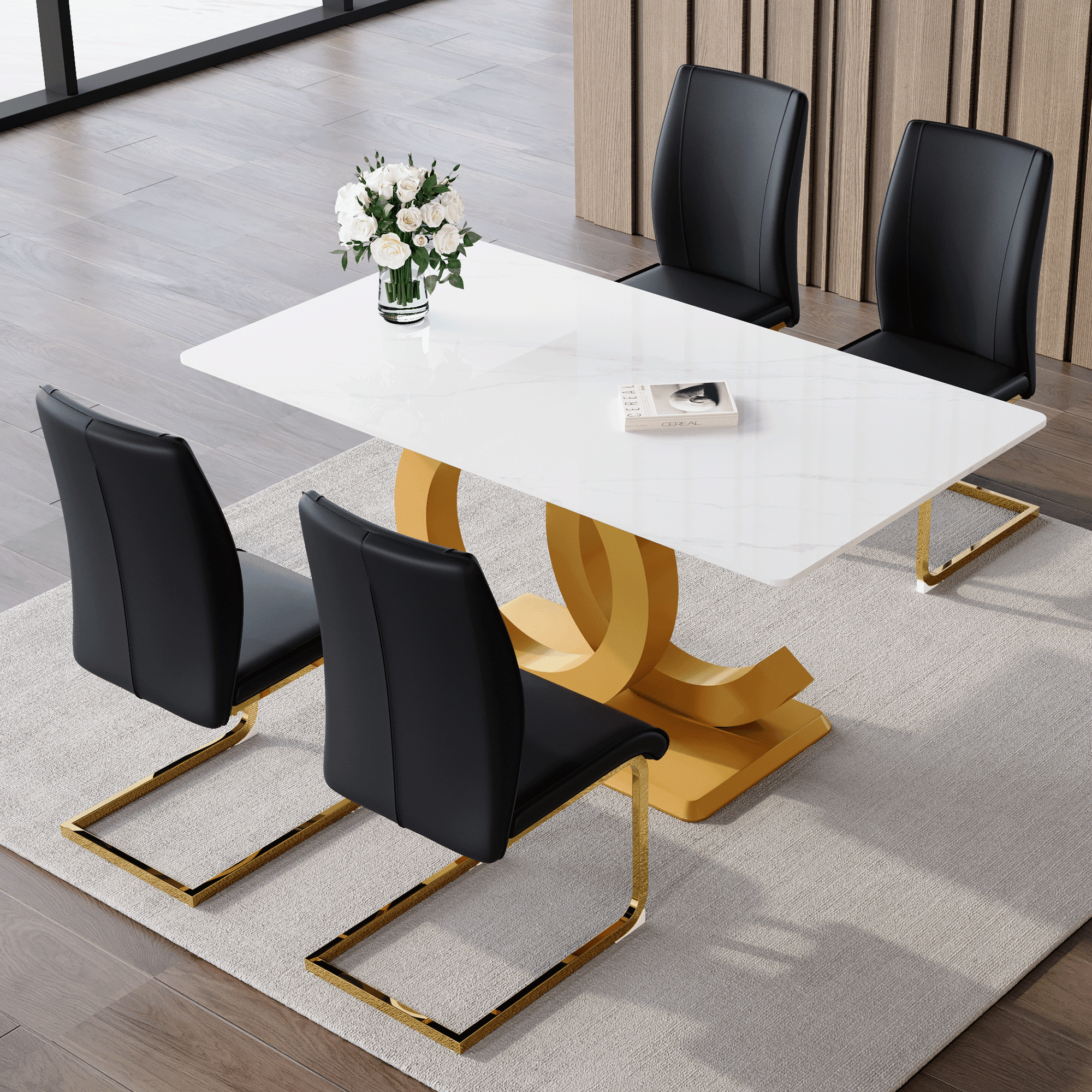 Table and chair set.Subtle Luxury Tempered Glass Dining Set - 63"x35.4 ...
