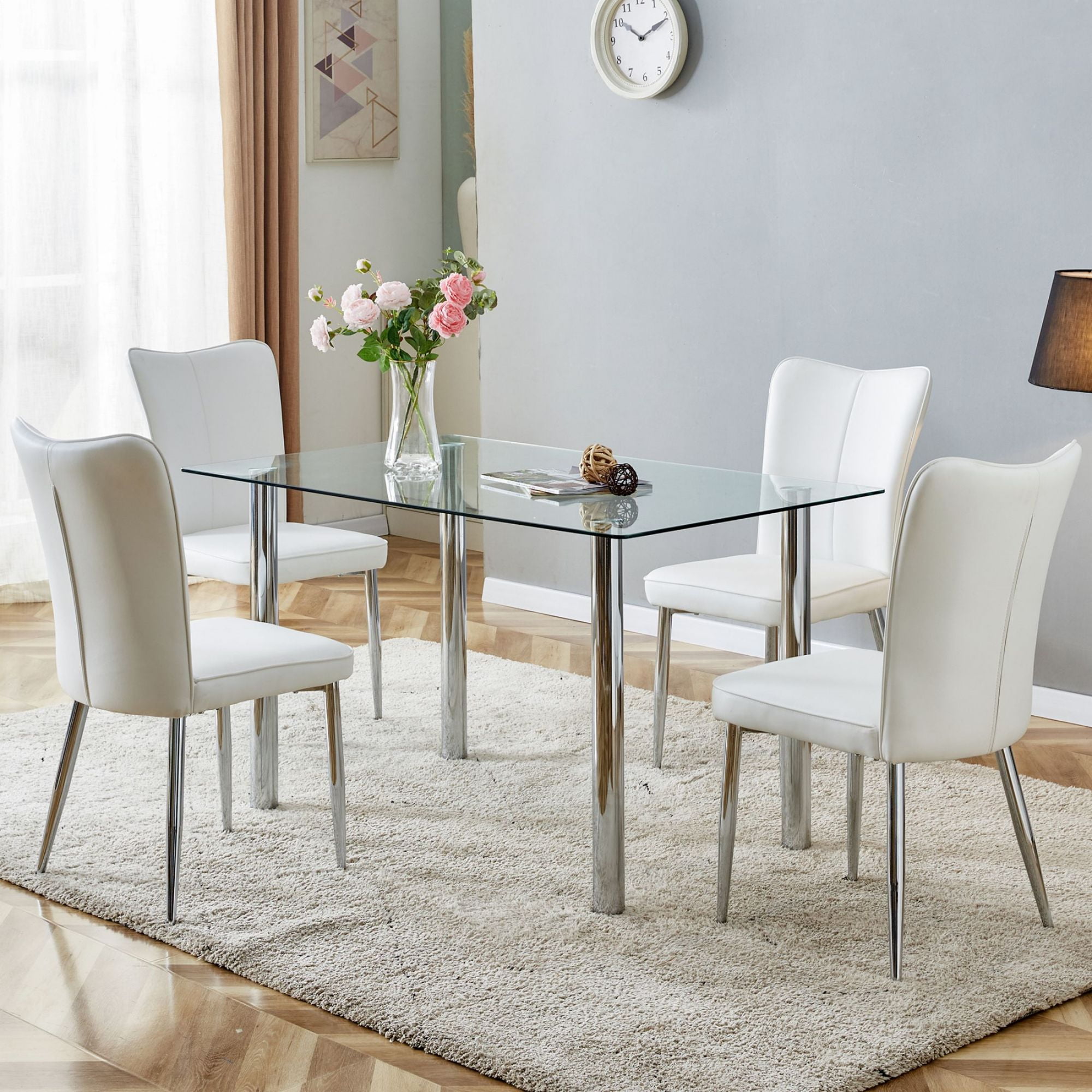 Table and chair set, one table with four chairs, modern minimalist ...
