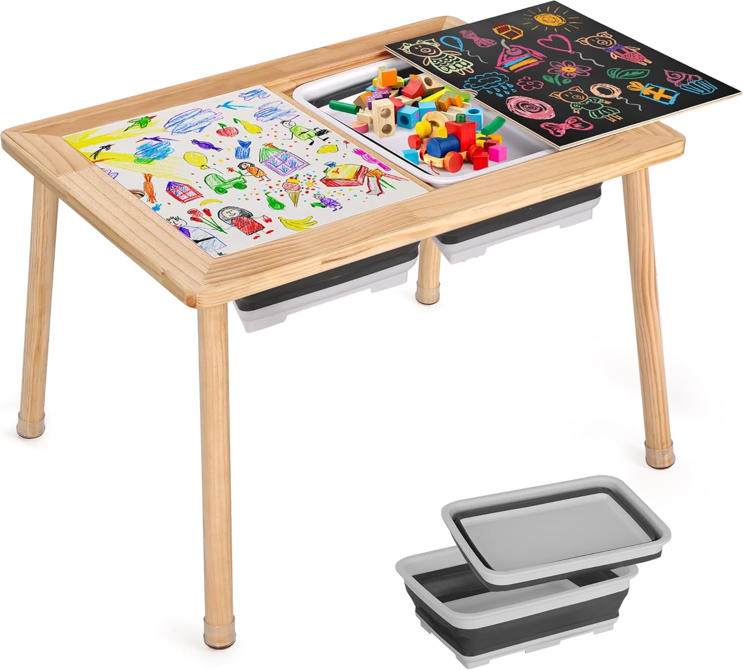 Table for Toddlers, Kids Play Sand Table with 2 Large Storage Bins ...